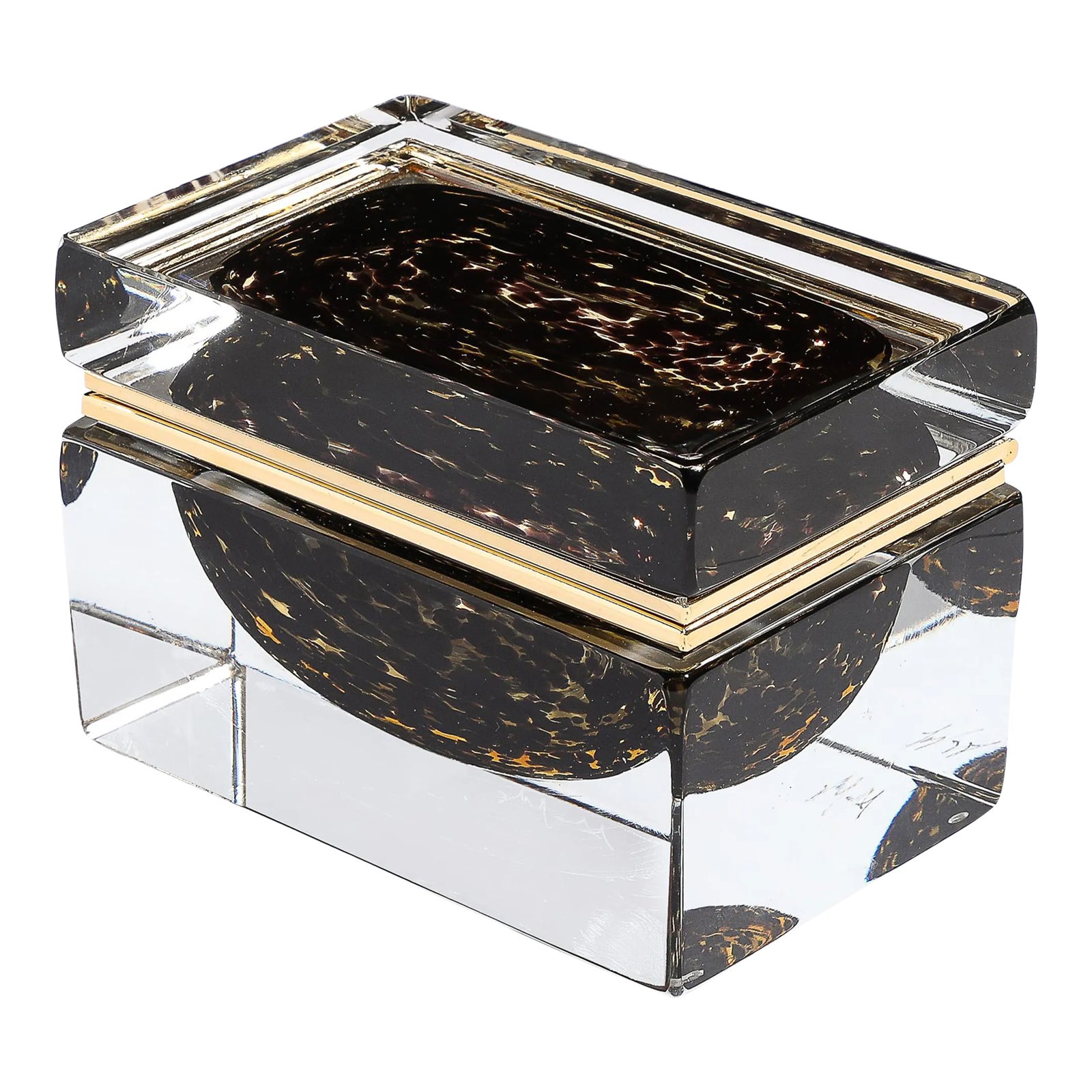Modernist Hand-Blown Murano Spotted Jet Black & Clear Glass Box W ...