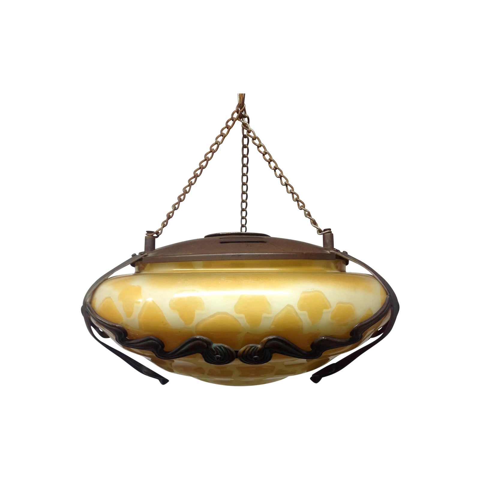 Gustav Gurschner Art Nouveau Pendant & Loetz Shade | Chairish