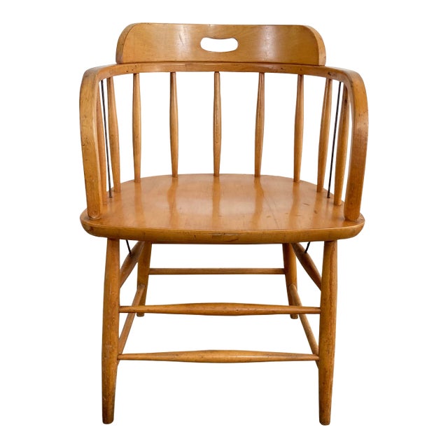 Vintage MCM Wood Banker or Saloon Style Chair | Chairish