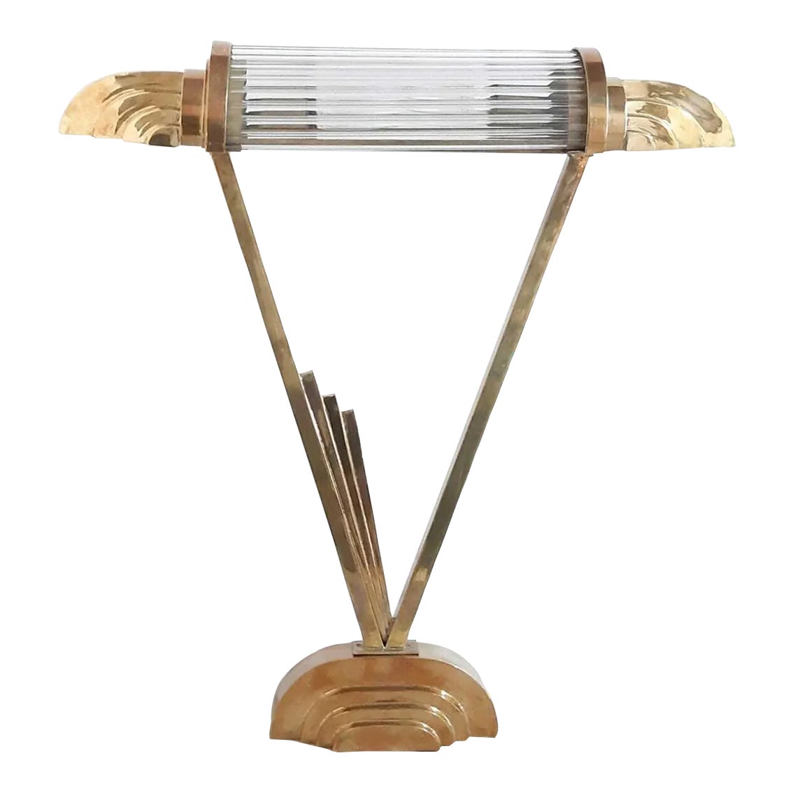 Vintage Art Deco Skyscraper Table Lamp in Brass & Glass | Chairish
