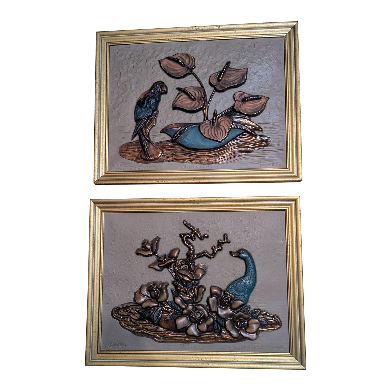 1960s Molded Foliage Artwork by Fred Kaye - Set of 2 | Chairish