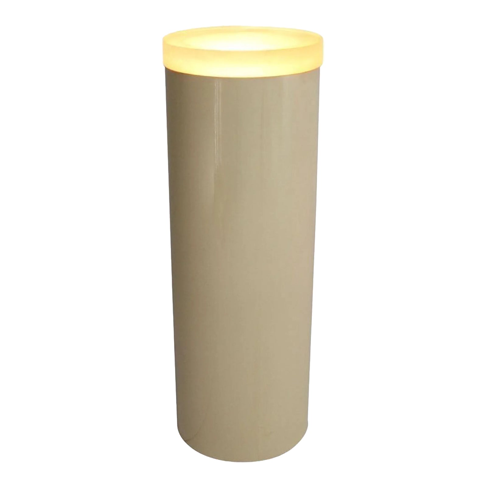 Light-Up Fiberglass Cylinder Round Pedestal Thick Lucite "Lens" Shade ...