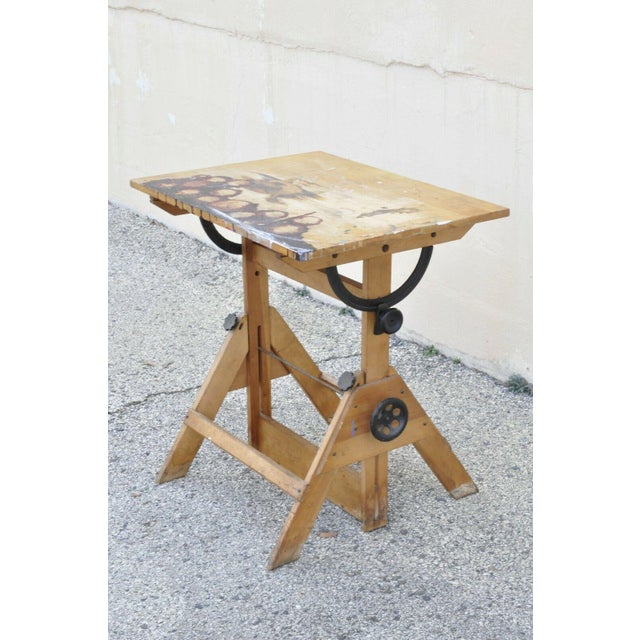 Antique American Industrial Small Drafting Table Work Desk Cast Iron ...