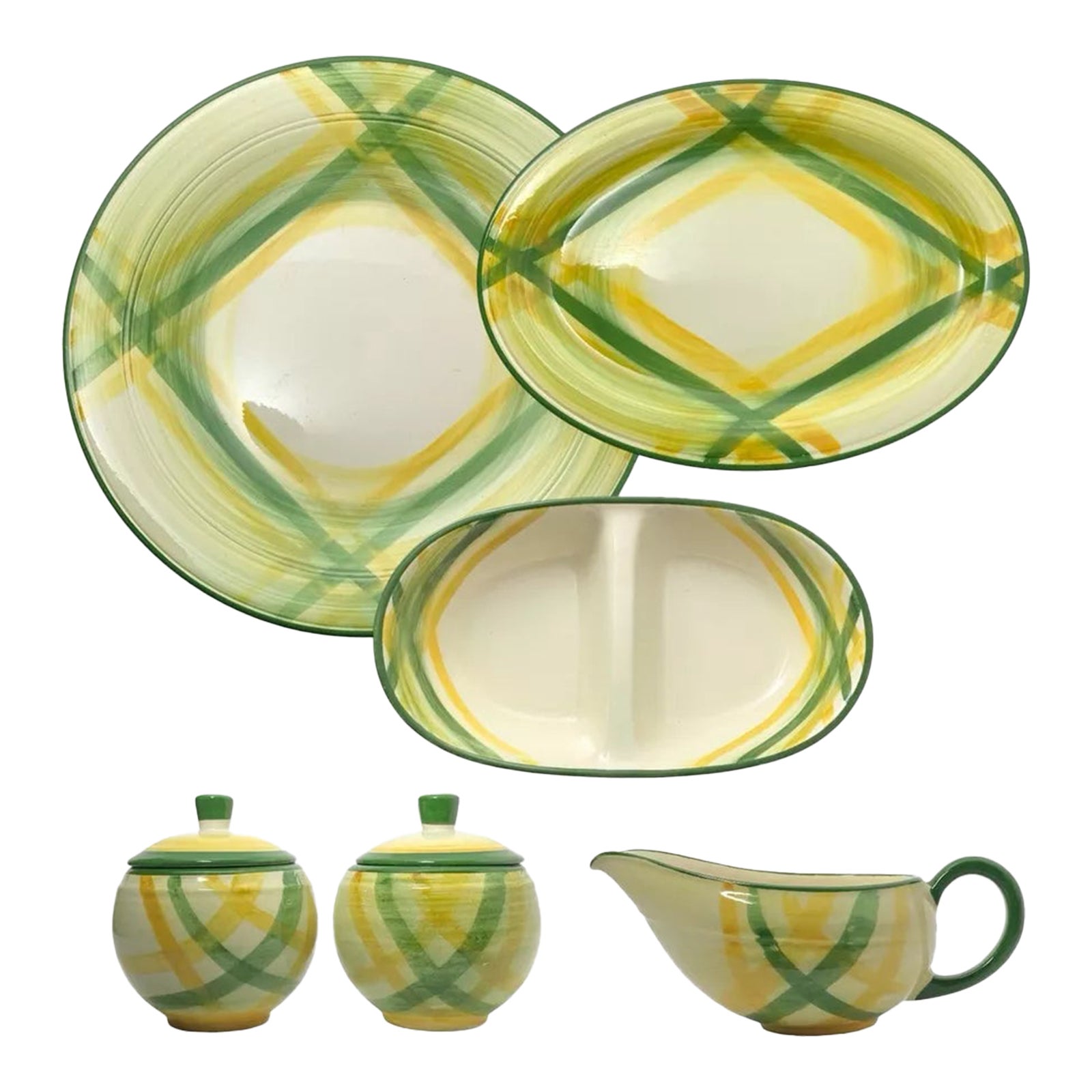 1950s Metlox “Gingham” 6-Piece Ceramic Dinnerware Serving Hostess Set ...