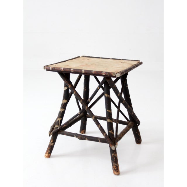 Antique Adirondack Twig Table With Floral Cloth Top | Chairish