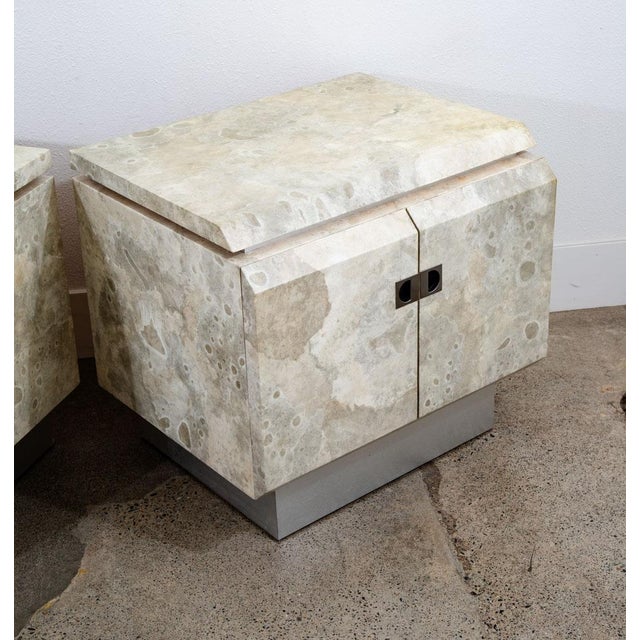 Mid Century Post Modern Nightstand Custom Stone Marble Metal 1980, Pair ...