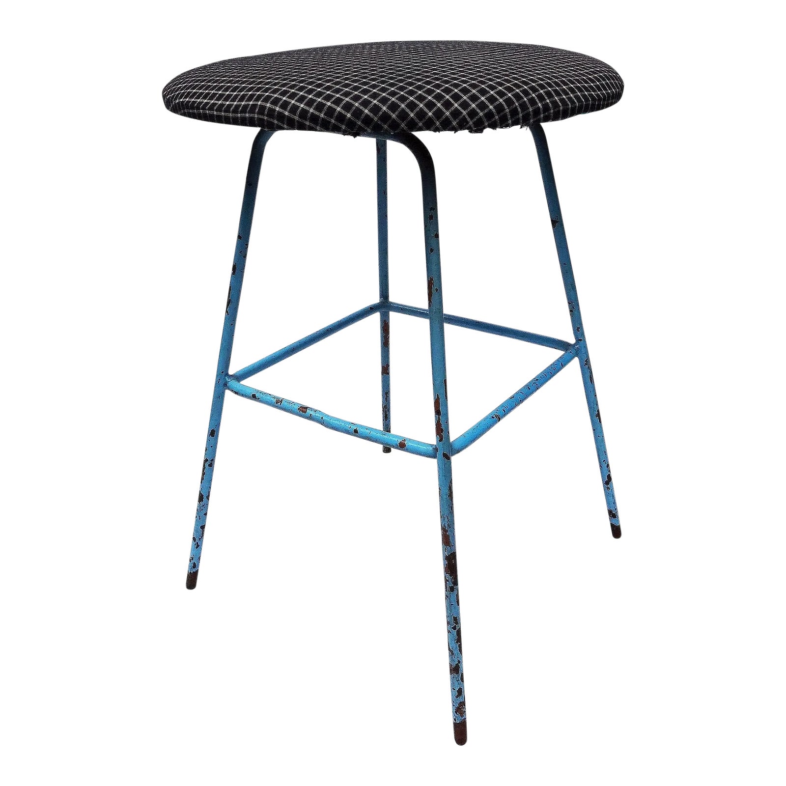 Vintage Blue Painted Iron Stool | Chairish