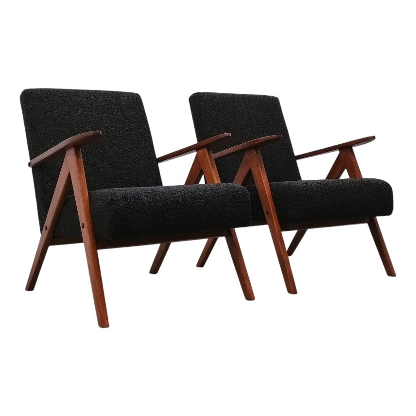 Mid-Century Modern Easy Chair in Black Boucle, 1960s | Chairish