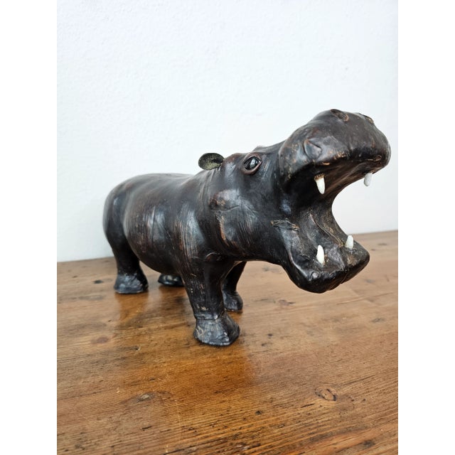 Antique European Carved Leather Warpped Hippo Figure Statue | Chairish