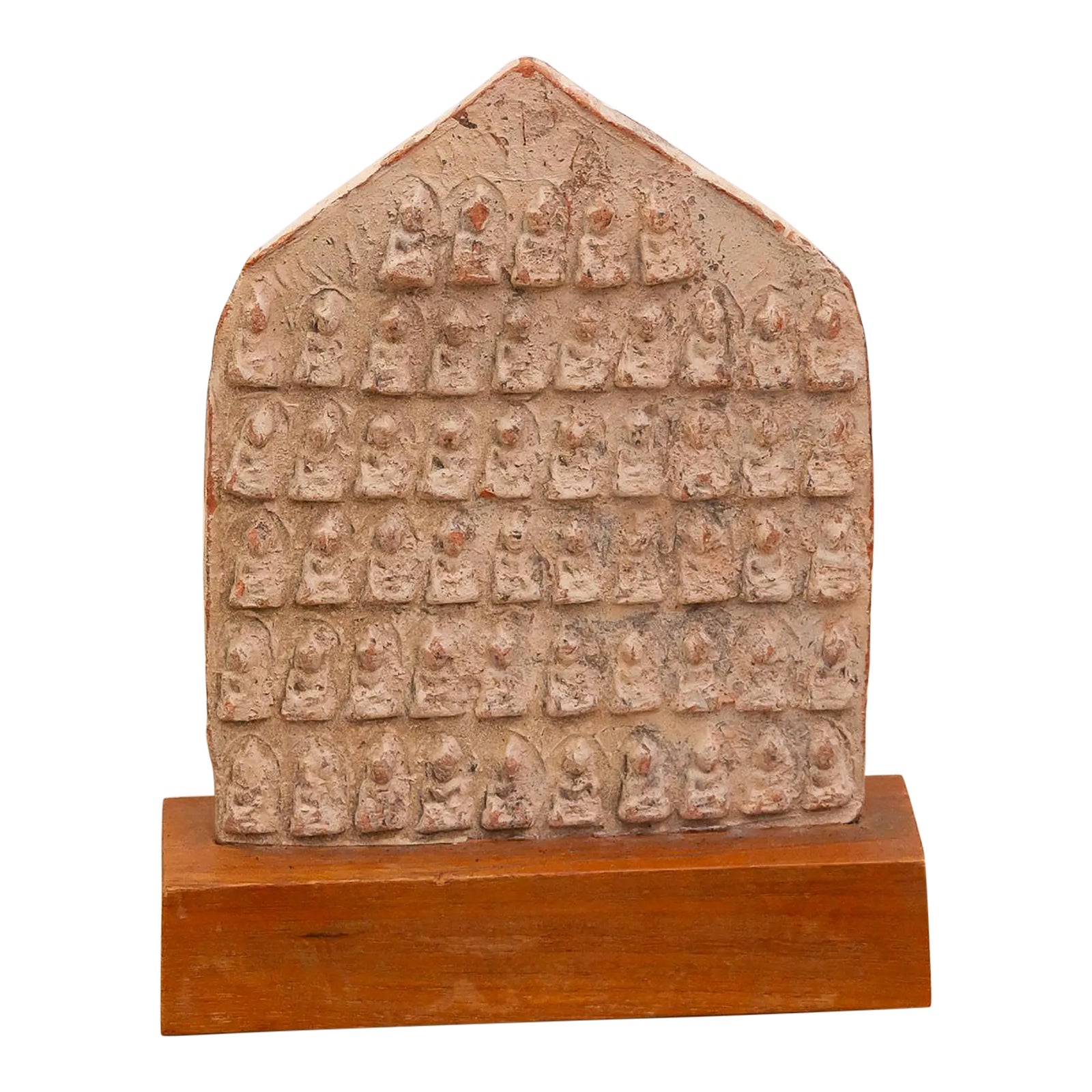 Terracotta Buddhist Votive Tablet on Custom Stand | Chairish