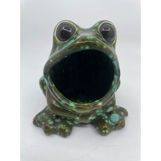 Vintage Blue and Green Ceramic Frog Statue | Chairish