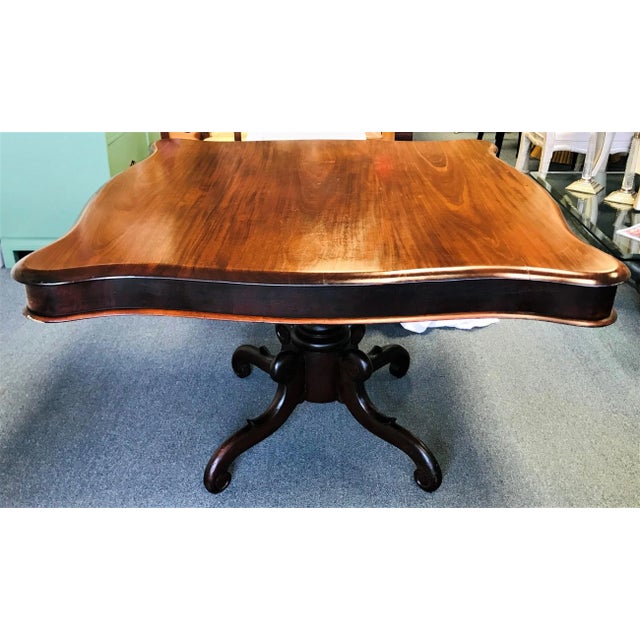 Mahogany & Walnut Square Center Table With Scalloped Corners on Turned ...
