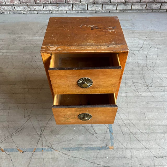 Mid Century Modern Night Stand With Brass Pulls | Chairish