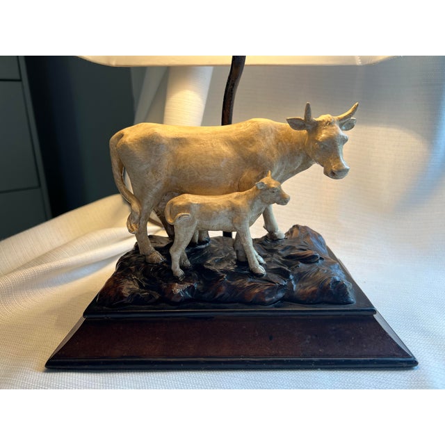 Vintage White Cow and Calf Accent Table Lamp | Chairish