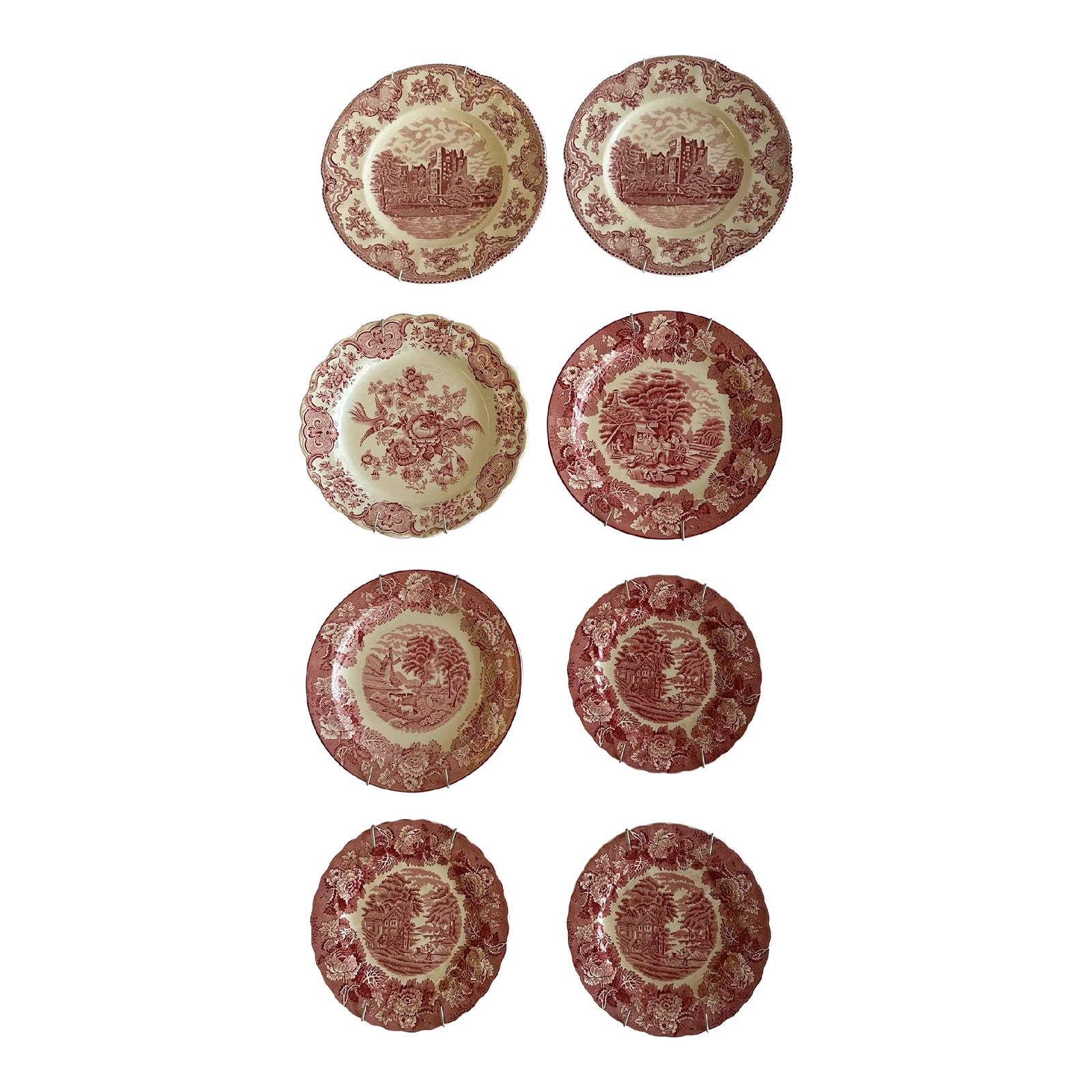 Late 19th Century Assorted Red Transfer Wear Plates- Set of 8 | Chairish