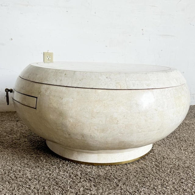 Postmodern Tessellated Stone Swivel Top Extendable Coffee Table With ...