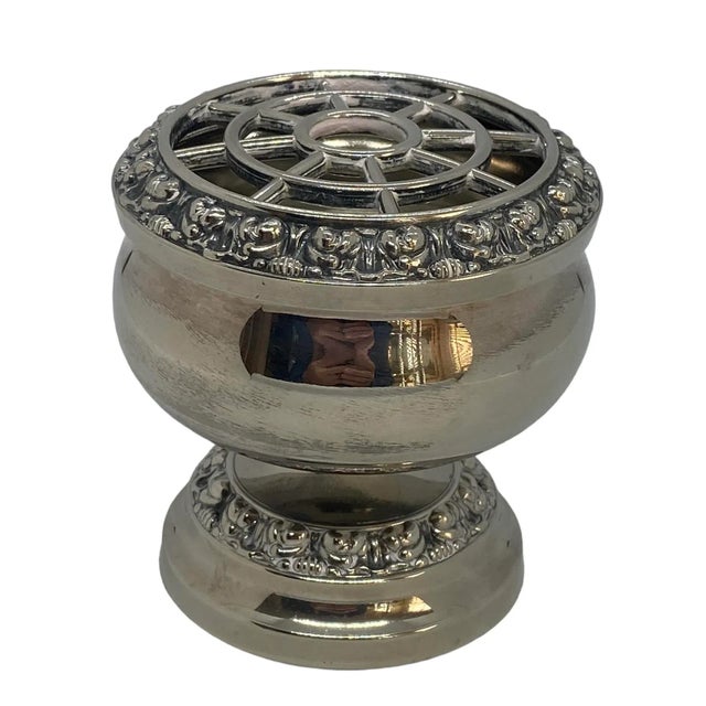 Mid 20th Century Silver Plated Rose Bowl Flower Frog Arranger Vase by ...