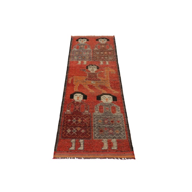 1950s Vintage Tribal Runner in Red With Multihued Pictorials Patterns ...