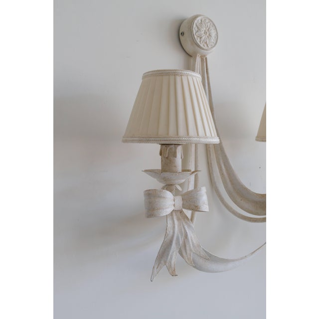 Vintage French Tole Bow Sconces With Silk Shades, Pair | Chairish