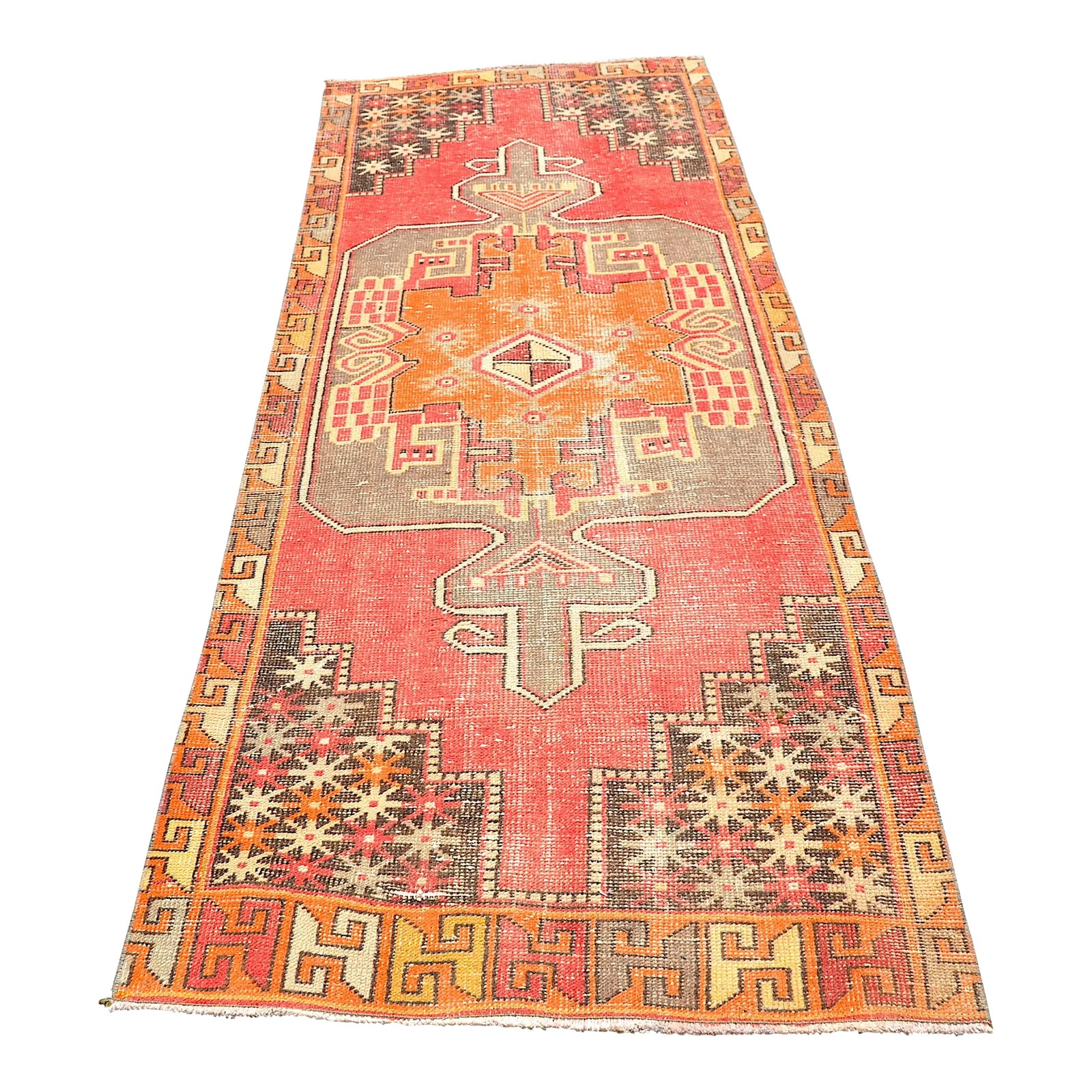 Vintage Red and Orange Hallway Rug Runner | Chairish