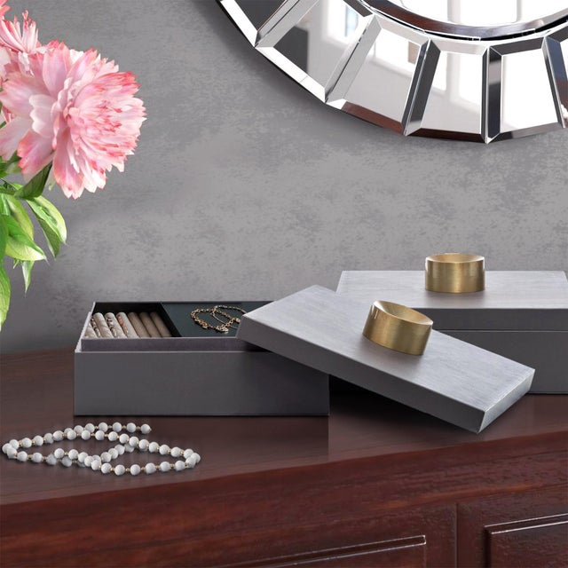 Gray Leather Large Storage/ Accessory Box, Decorative Home Décor, Brass ...