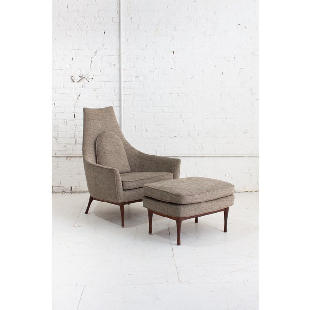 Mid Century Modern High Back Chair and Ottoman | Chairish