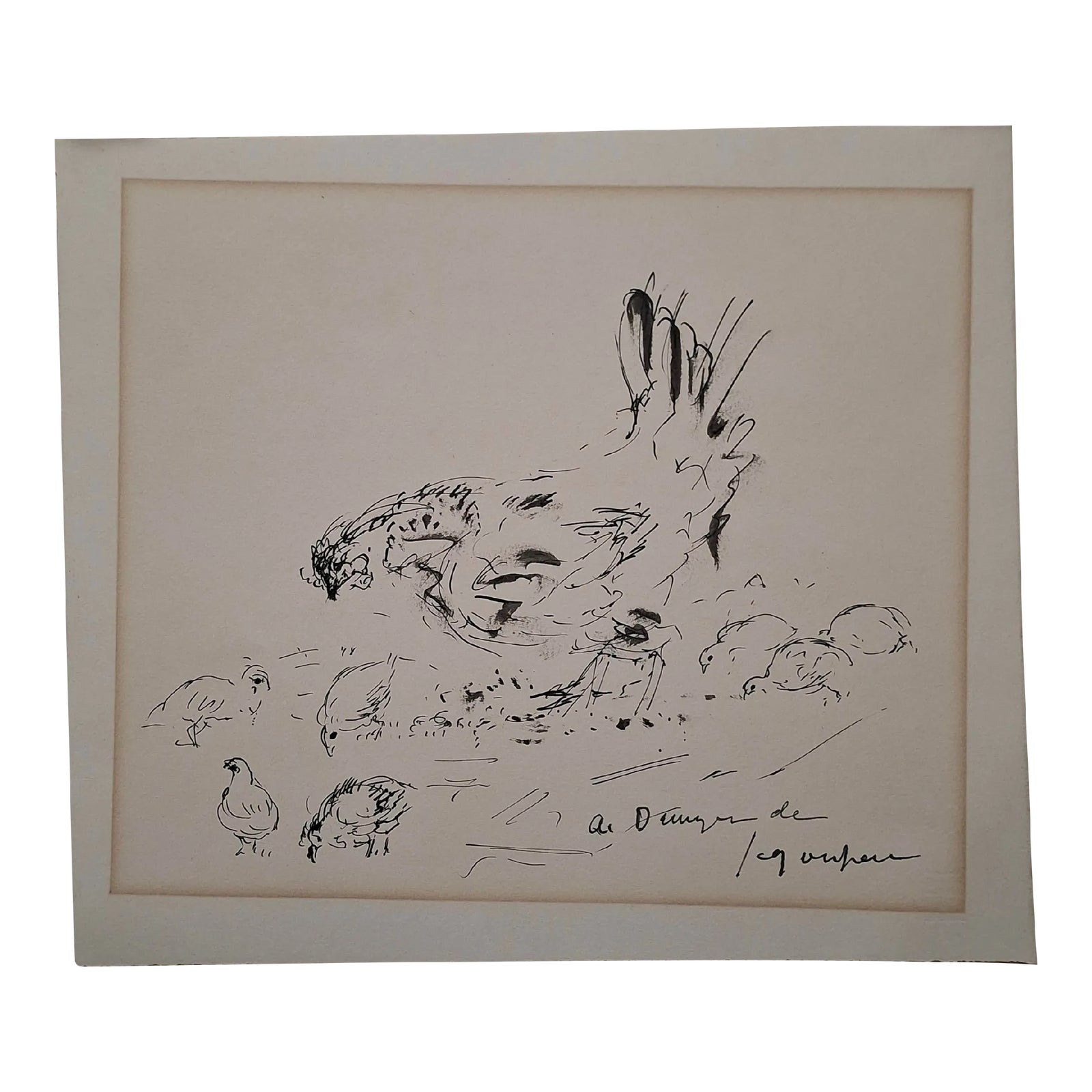 Andre Dunoyer De Segonzac (French, 1884-1974) Pen & Ink "Chickens" C ...