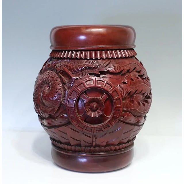 Large Chinese Red Lacquer Wood Rice Storage Barrels Containers / Dragon ...