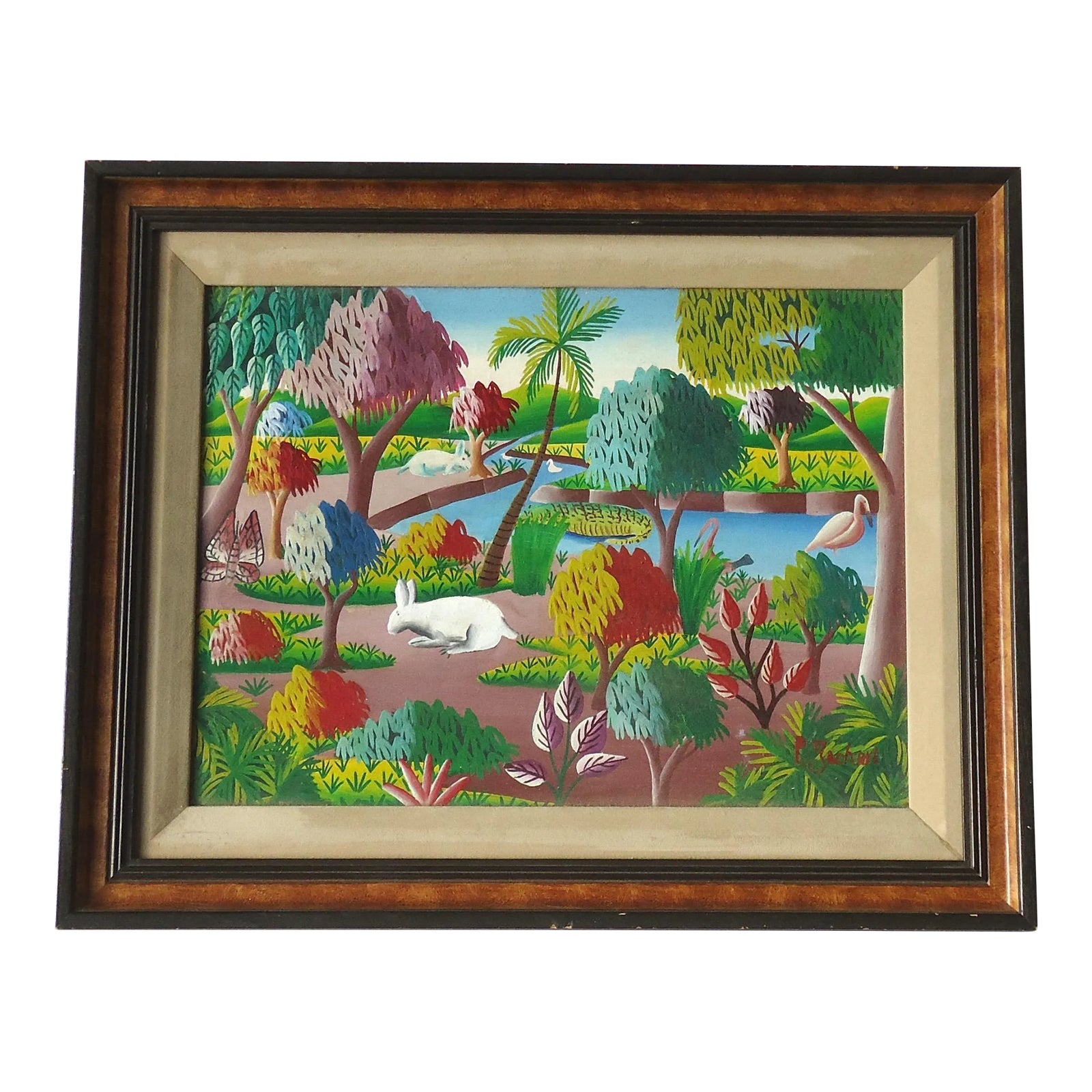 20th Century Haitian Fantasy Landscape Painting With Animals by Zachari ...