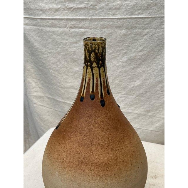 Mid-Century Brown Dripping Teardrop Pottery Vase | Chairish
