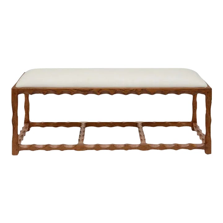 Bunny Williams Home Scallop Bench with Upholstered Seat | Chairish