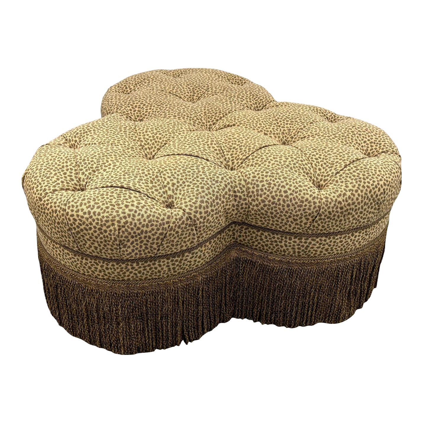 Vintage Clover Leaf Ottoman With Animal Print Upholstery and Fringe ...