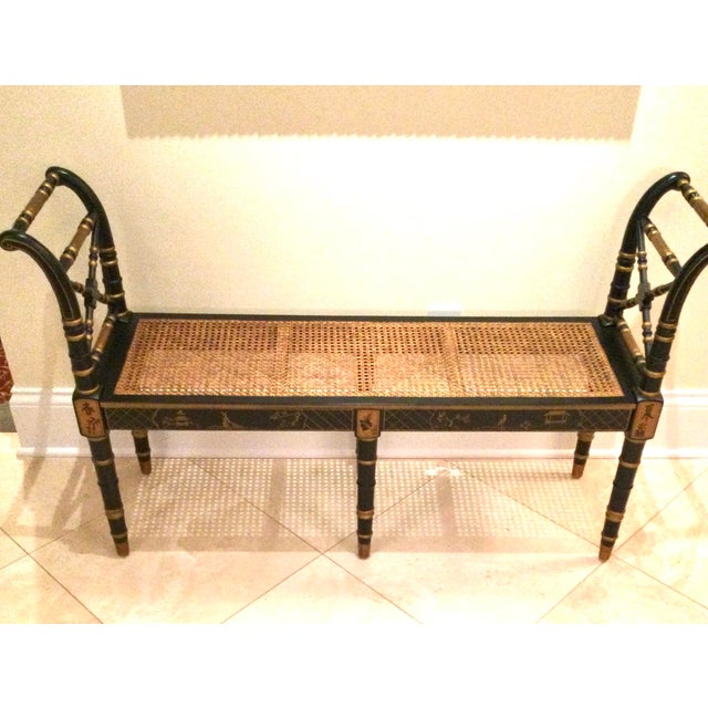 Vintage 20th Century Faux Bamboo Chinoiserie Painted Ebony Bench Cane ...