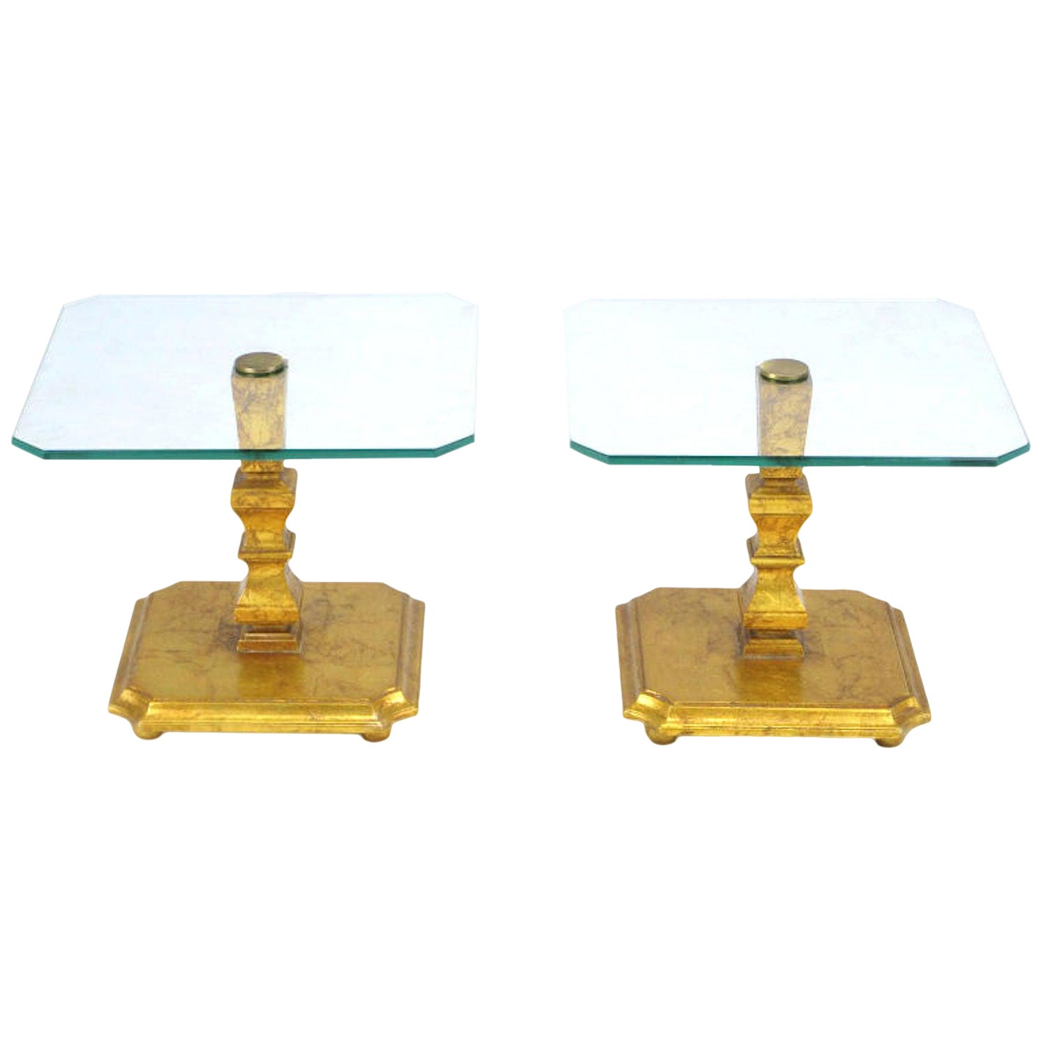 Italian Giltwood and Canted Corner Glass Top Tables - a Pair | Chairish