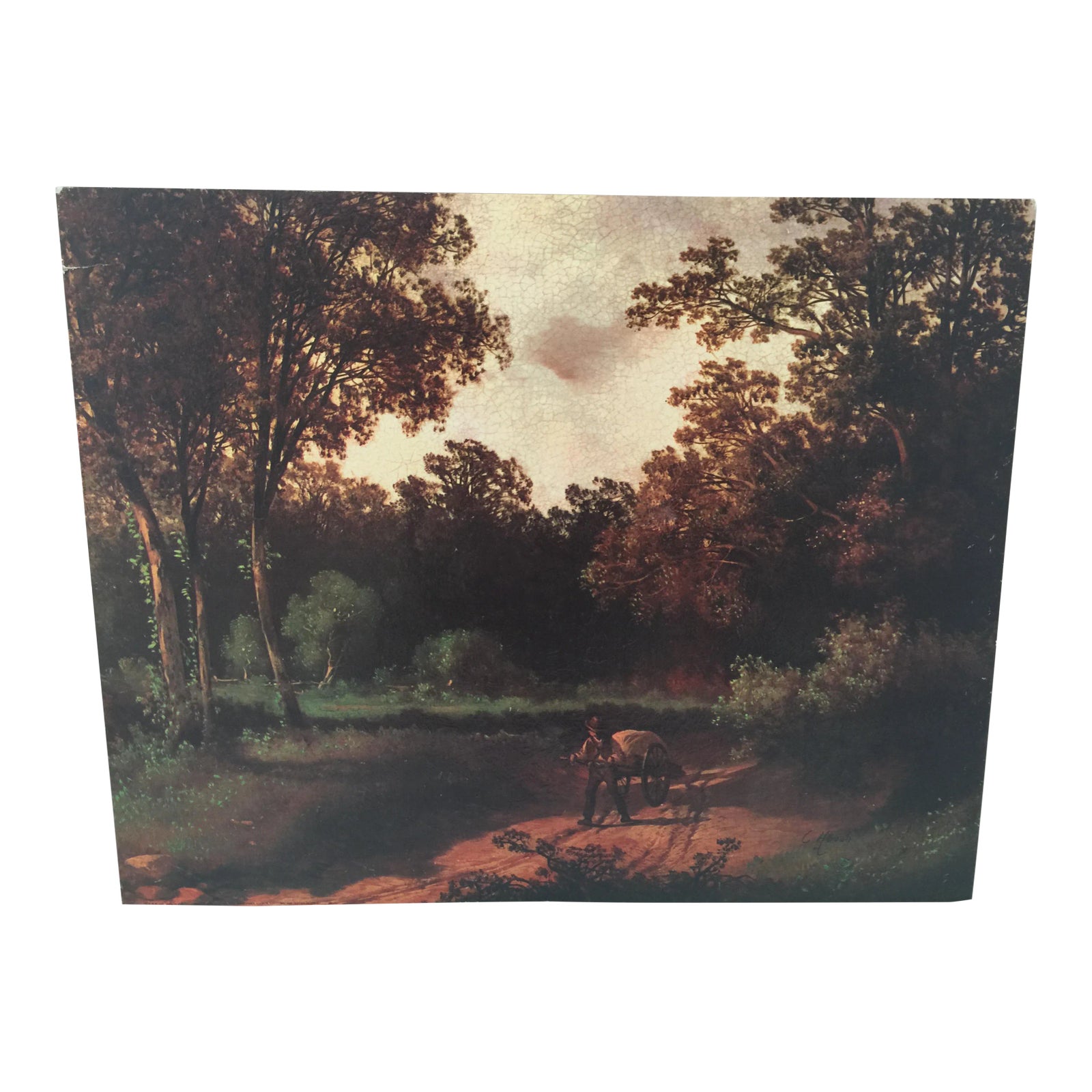 1950s Vintage "Landscape in Fall" Stamp Board Lithograph Print | Chairish