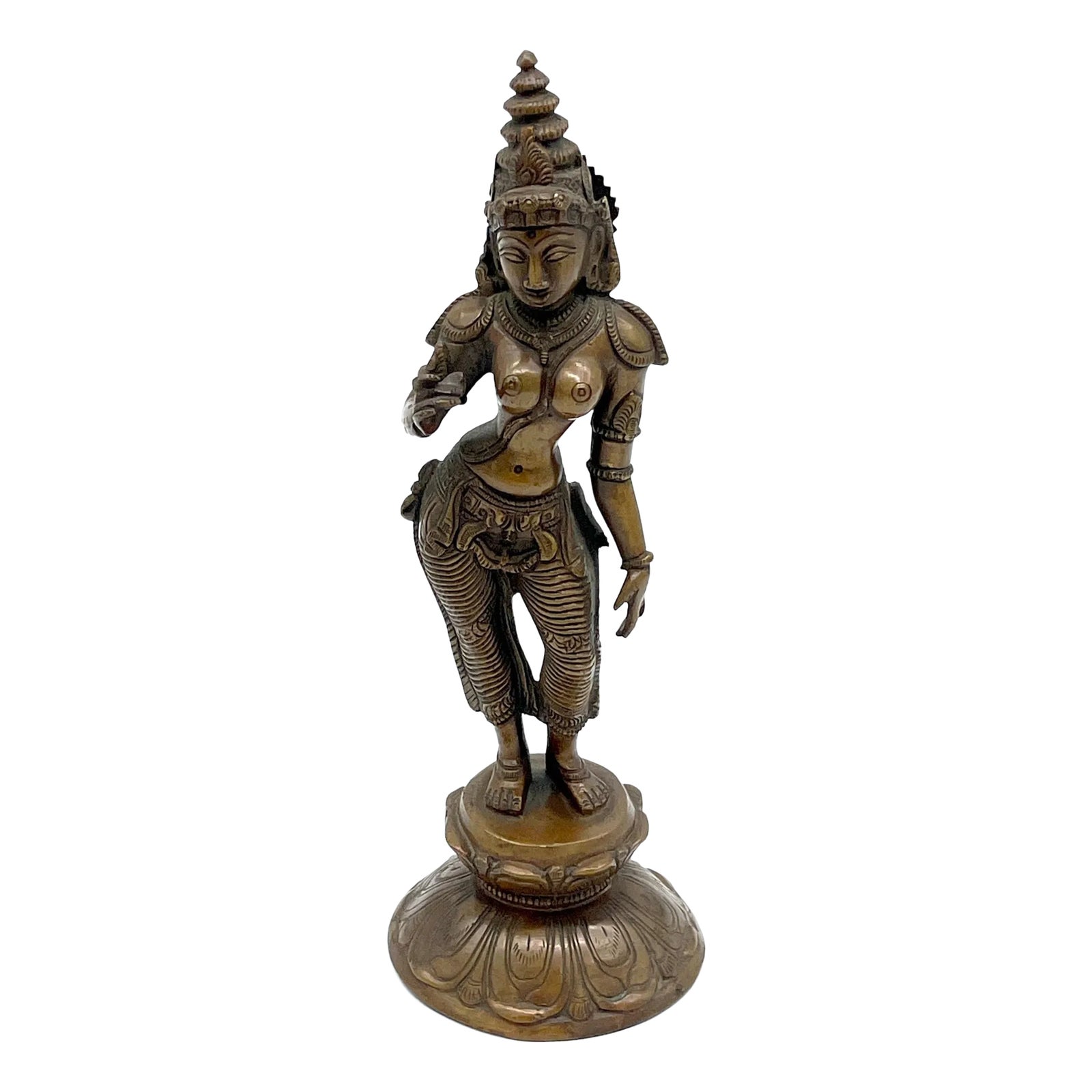 Antique South Indian Chola-Style Bronze Goddess Sculpture, on Lotus ...