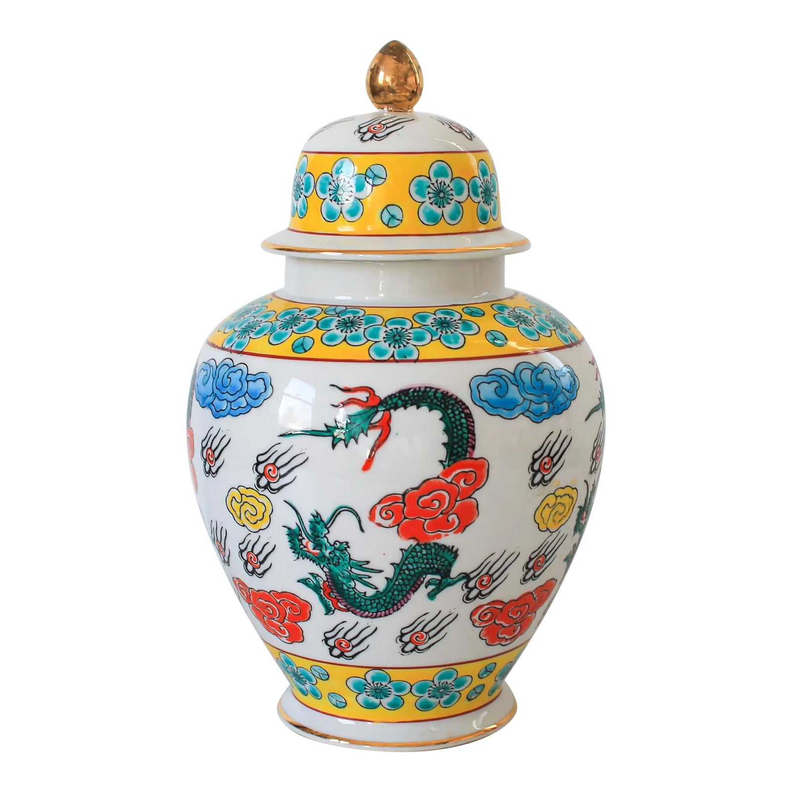 Vintage Japanese Toyuchina Ware Dragon Lidded Ginger Jar | Chairish