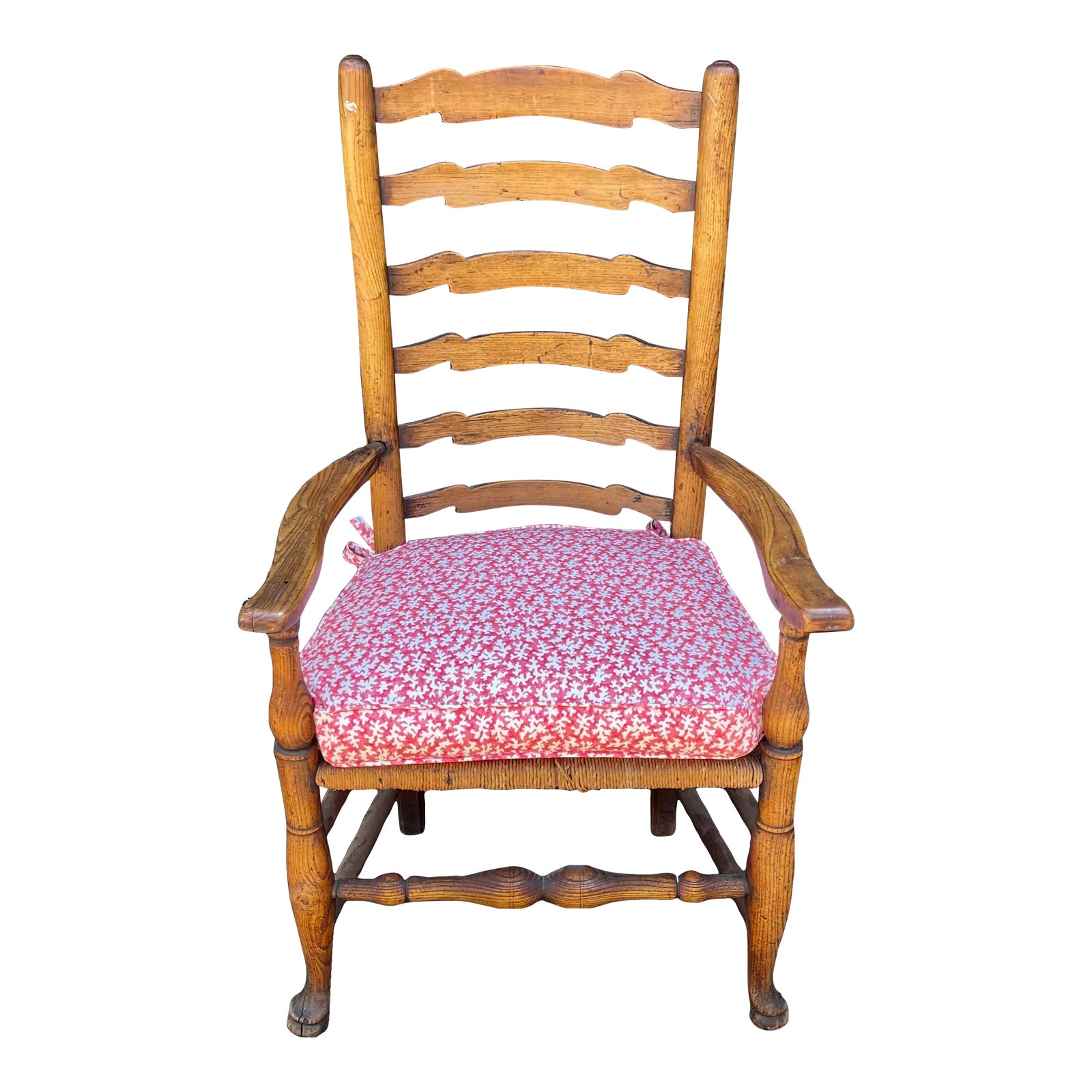 Antique 18th C American Ladder Back Arm Chair - Pink Scalamandre ...