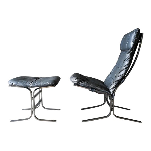 High Back Steel Frame Siesta Chair in Grey Leather, Circa 1970 | Chairish