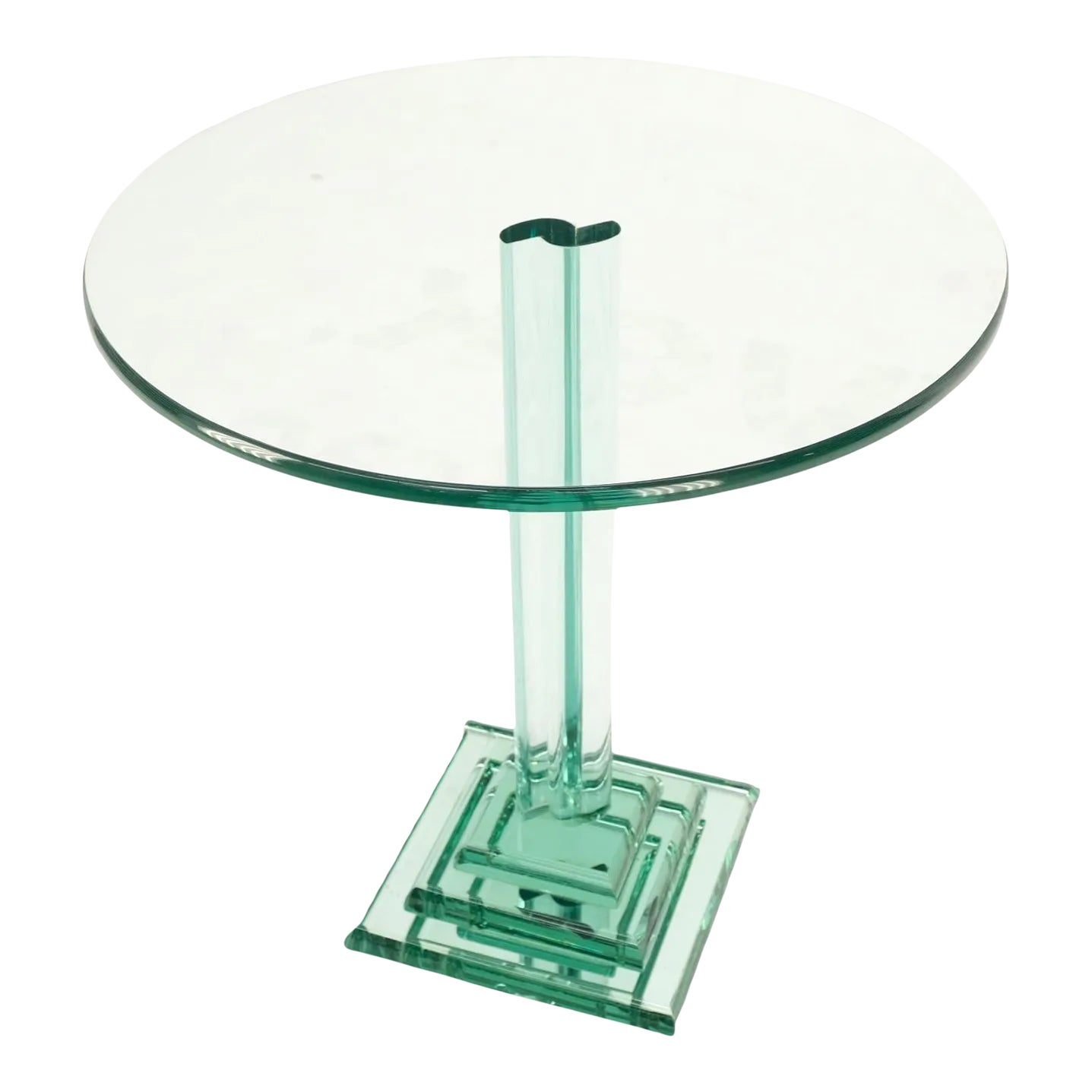 Green Tint Round Glass End Side Lamp Occasional Table Stand Pedestal ...