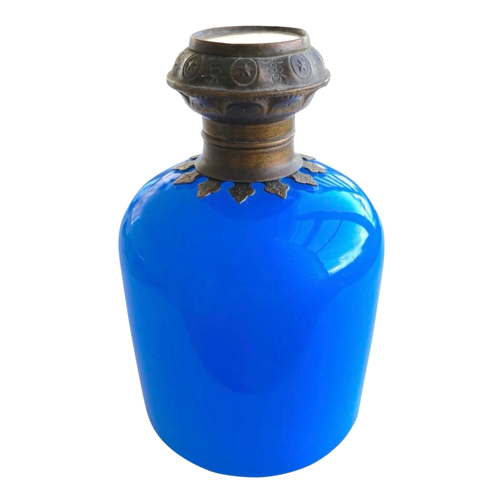 Antique French Blue Opaline Scent Bottle With Miniature Louvre Painting ...
