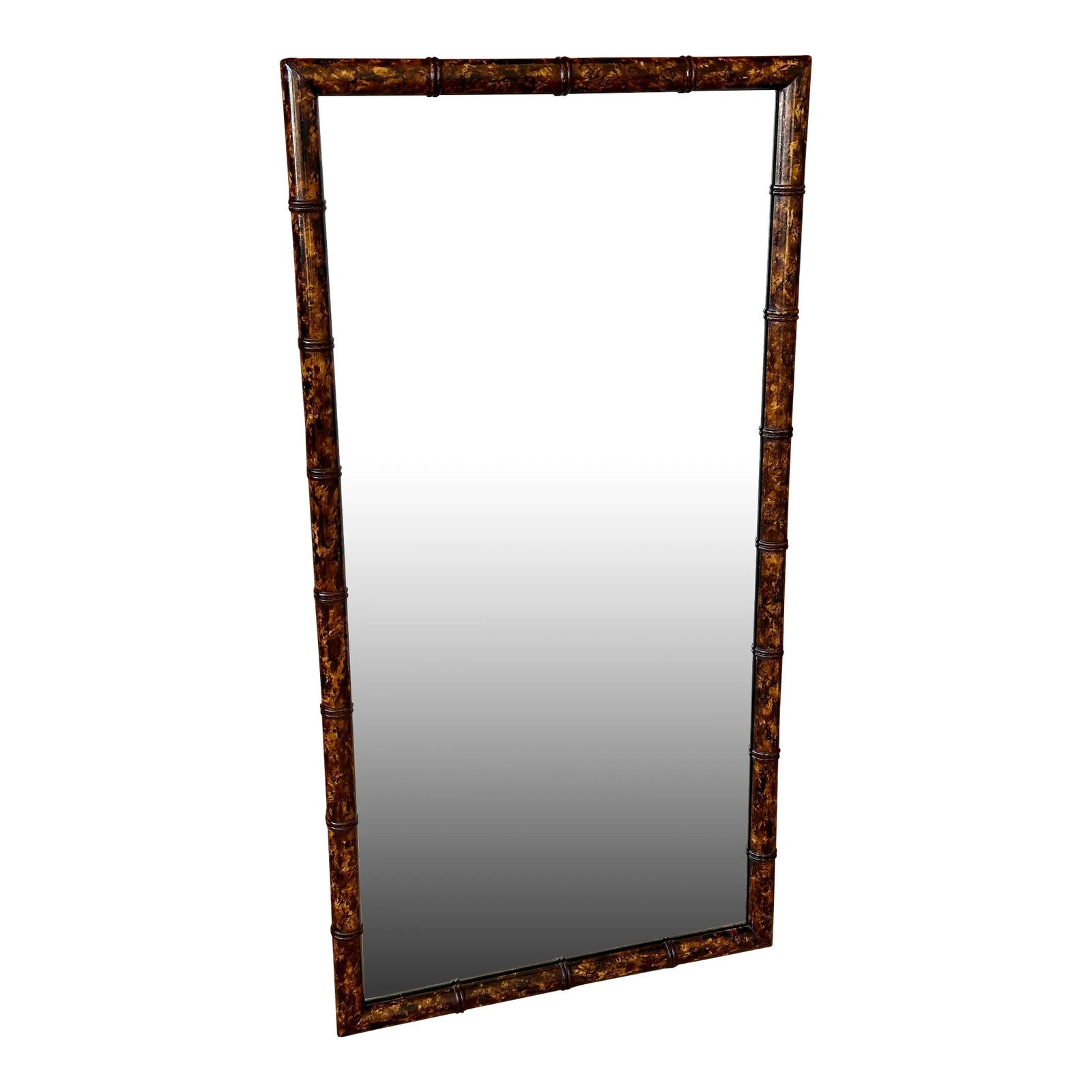 Vintage British Colonial Style Faux Bamboo Tortoise Finish Wall Mirror ...