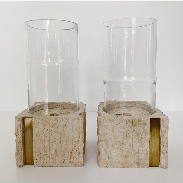 Vintage Travertine Candle Holder - a Pair | Chairish