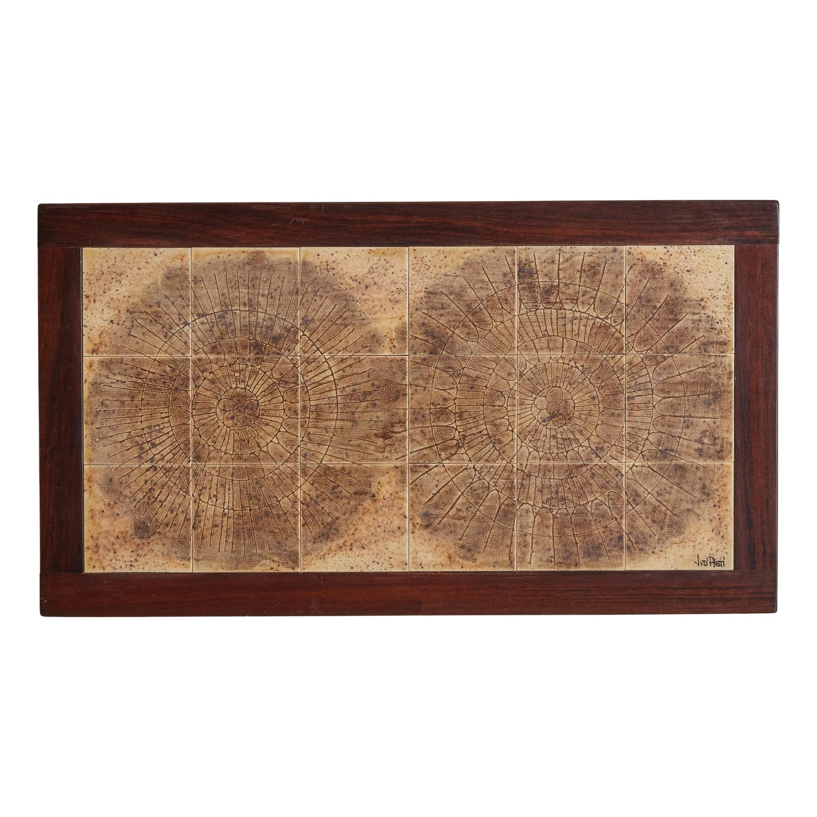 Dark Brown Ceramic Tile Wall Sculpture with Wood Frame by Jean D'asti ...