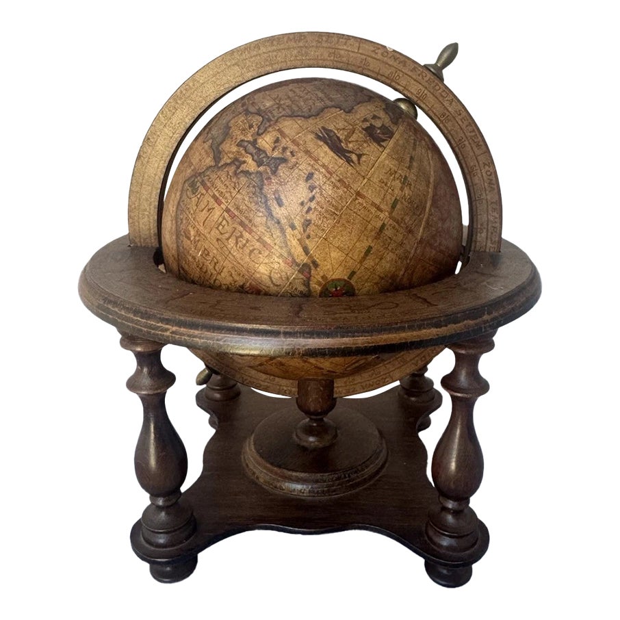 Vintage Mid Century Modern Wooden Tabletop Globe Zodiac, Italy | Chairish