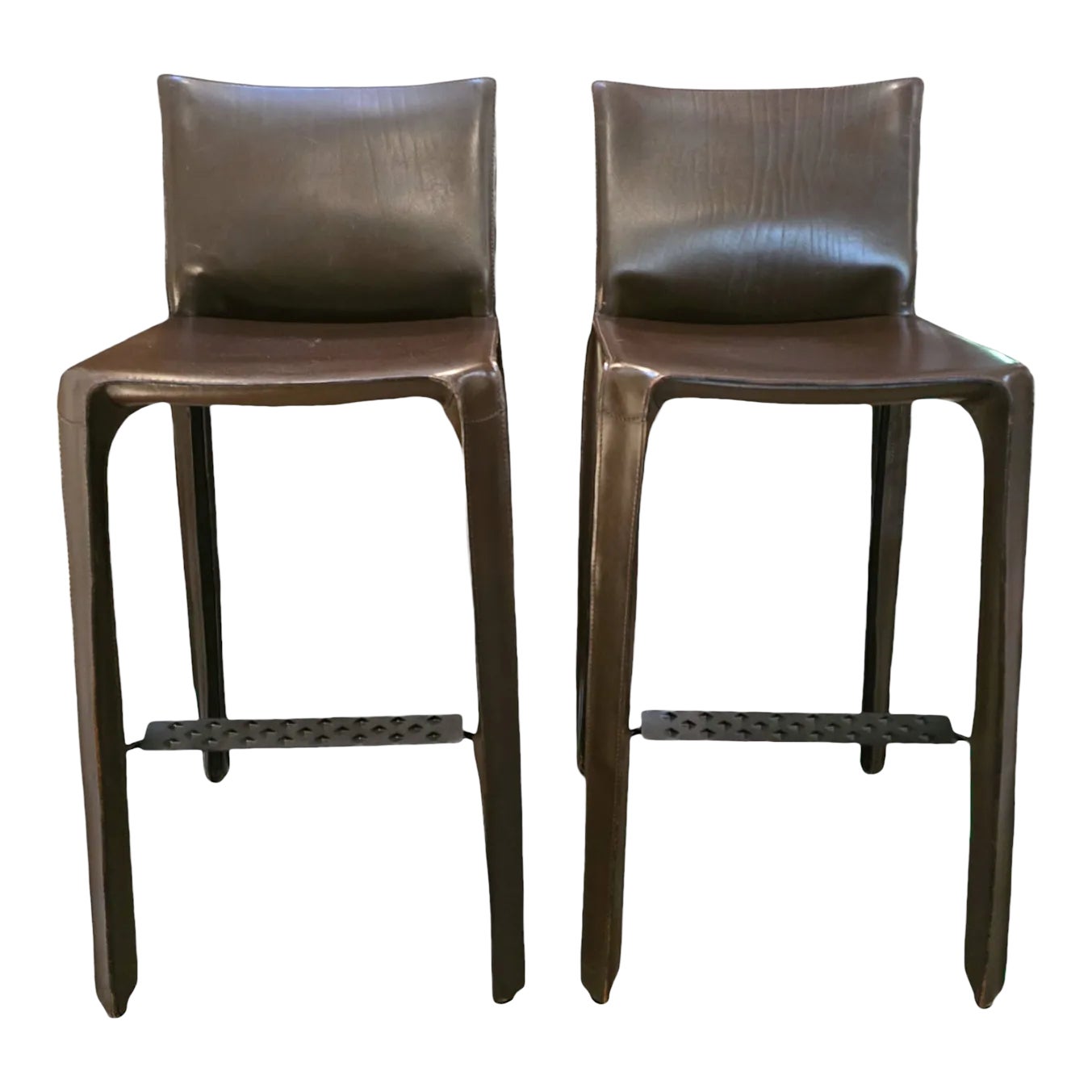 Mario Bellini Brown Leather Cab 410 Stools for Cassina - Set of 2 ...