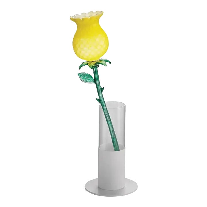 Italian Design Modern Yellow Art Glass Lit Flower Vase/Table Lamp ...