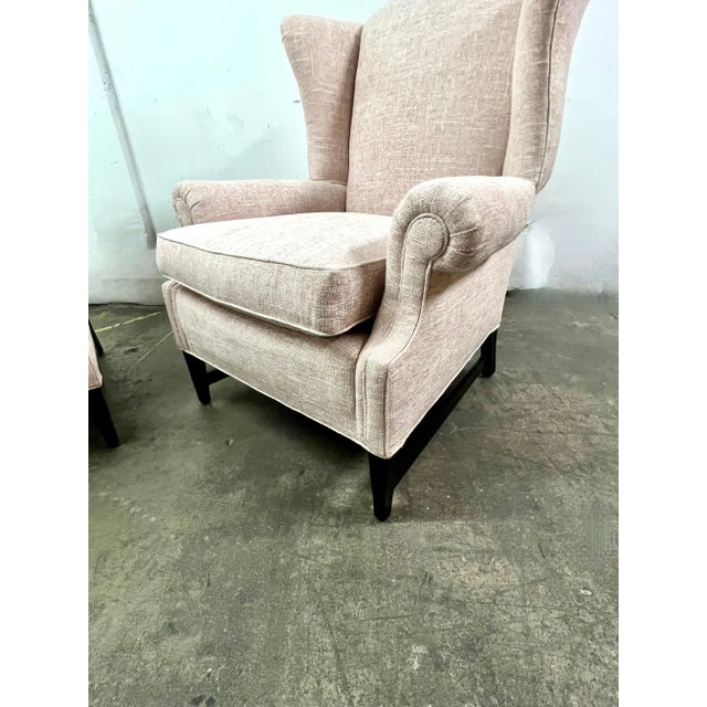 Late 20th Century Georgian Style Wingback Chairs Upholstered in Linen ...