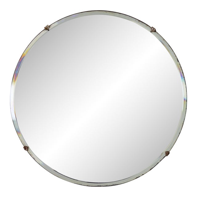 Round Beveled Frameless Vintage Mirror | Mid Century | Chairish