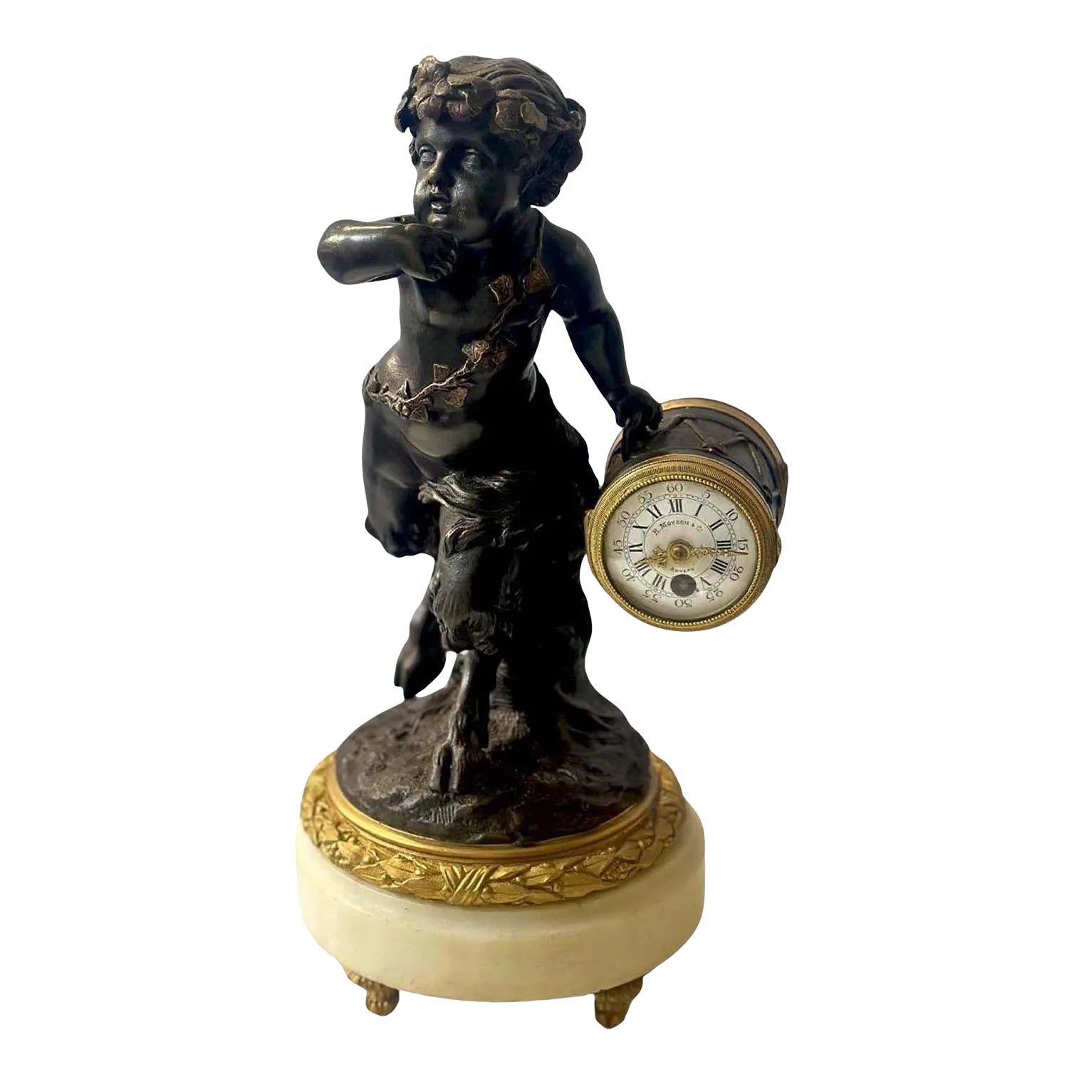 19th Century Bacchanalian Faun Sculptural Clock by H. Moyson | Chairish